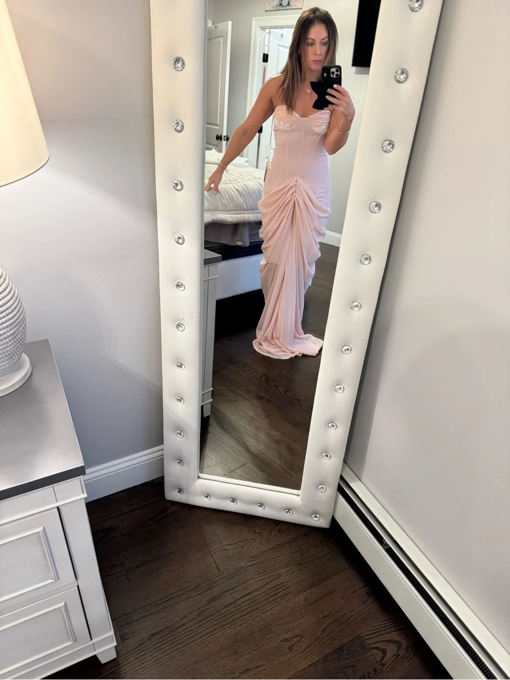 Mew Mews | Dresses | Blush Pink Draped Bustier Evening Dress Hemmed ...
